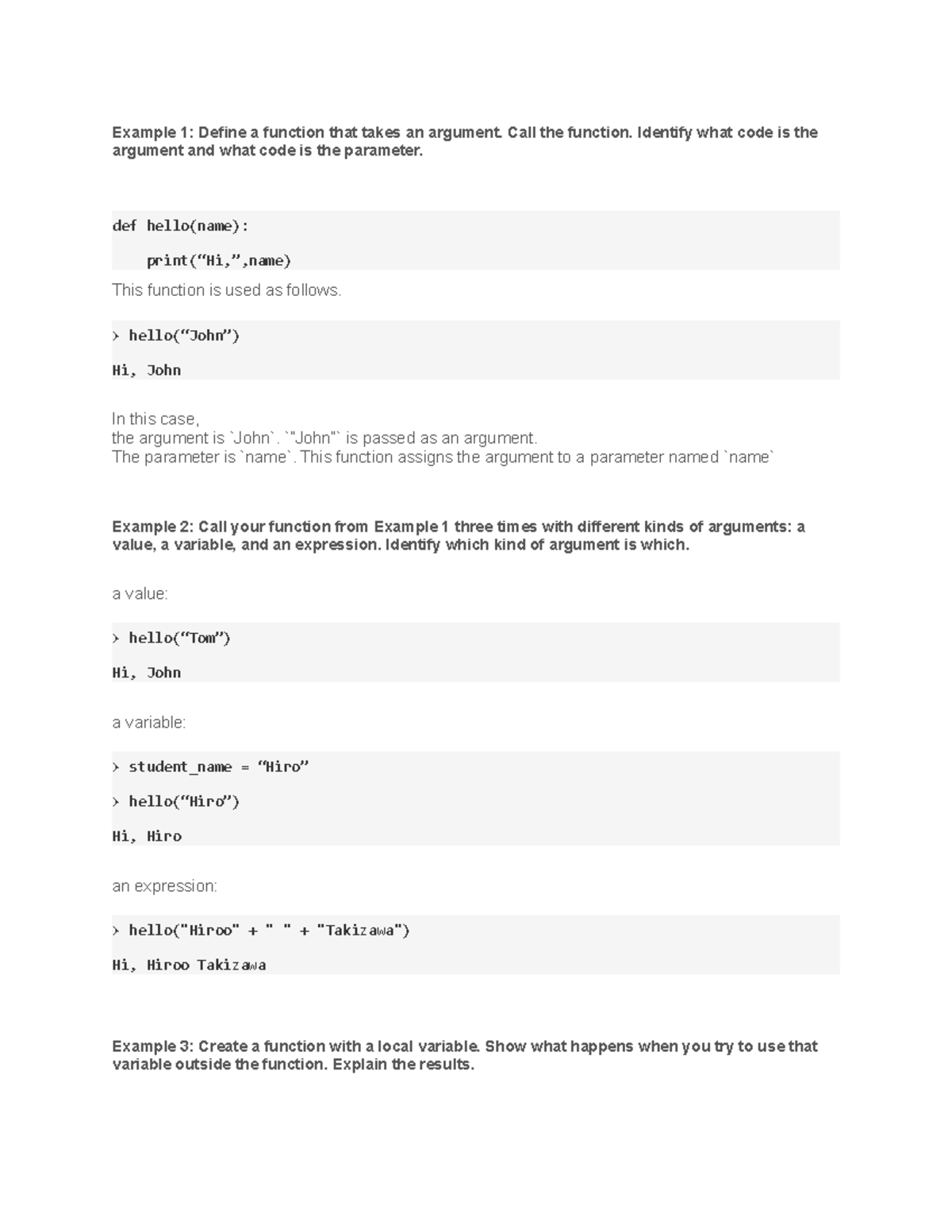 Discussion Assignment Unit 2 Example 1 Define A Function That Takes An Argument Call The