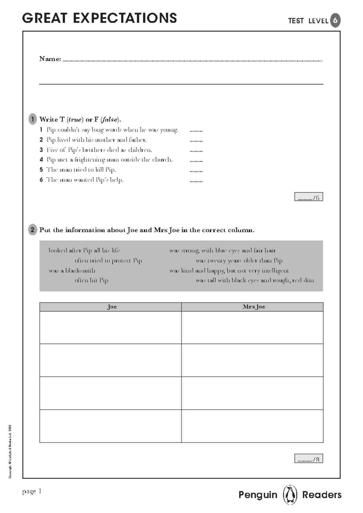 GREAT EXPECTATIONS TEST LEVEL 6: Comprehension & Analysis - Studocu