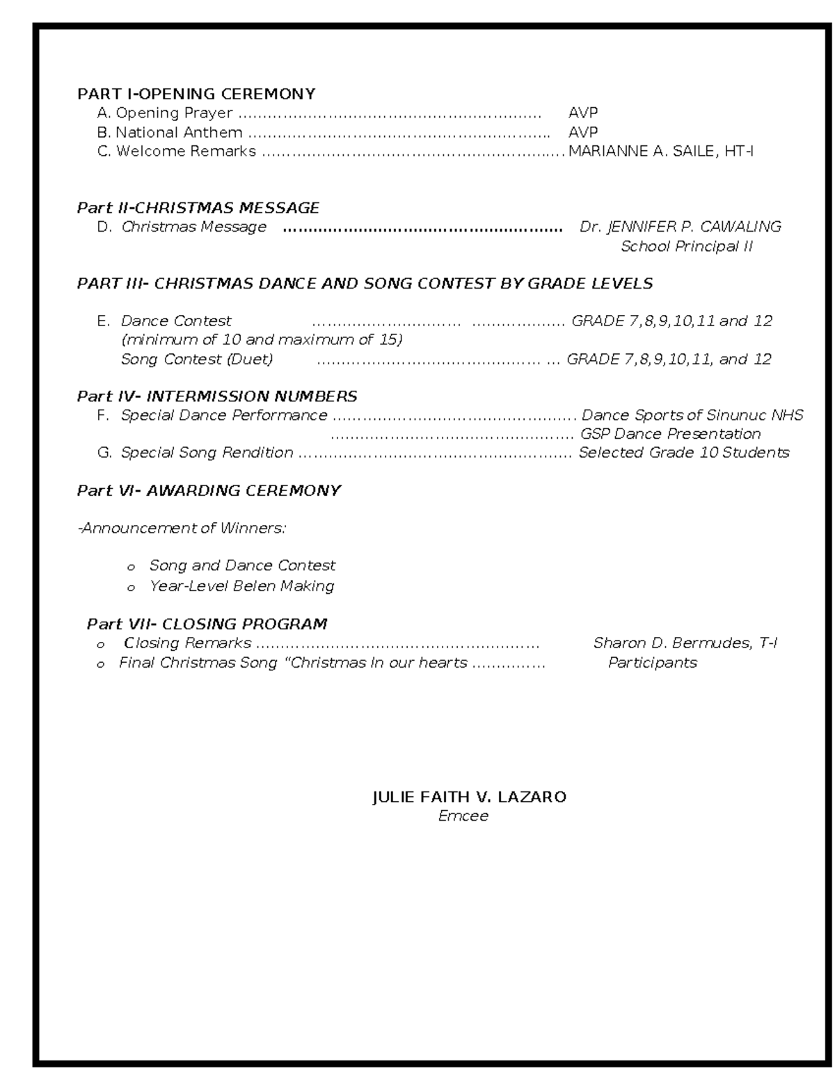 Christmas Festival Final Program Overview - Studocu