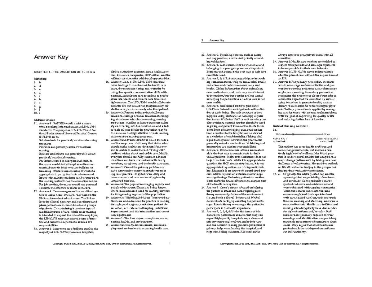 Cooper: Foundations and Adult Health Nursing, 9th Edition - Answer Key ...