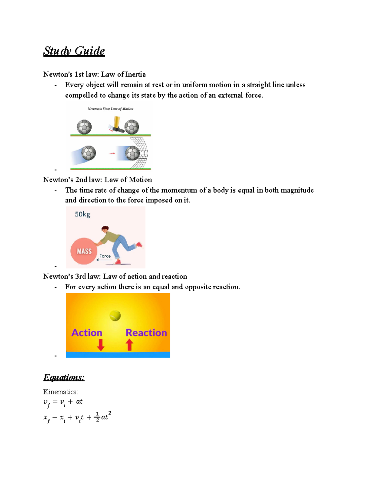 PHYS100 Practice Exam 1 (9 20) - Study Guide Newton's 1st law: Law of ...