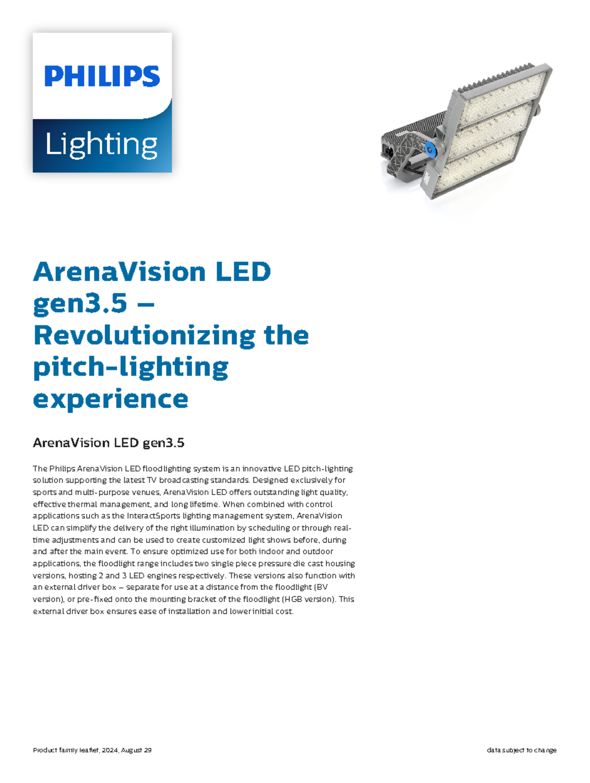 ArenaVision LED gen3 5: Innovations in Pitch Lighting Solutions - Studocu