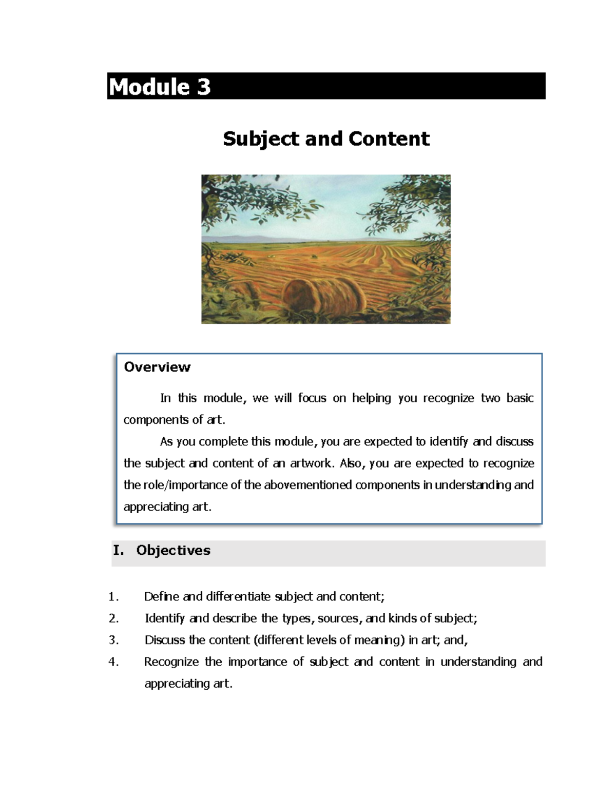 Module 3: Exploring Subject and Content in Art Appreciation - Studocu
