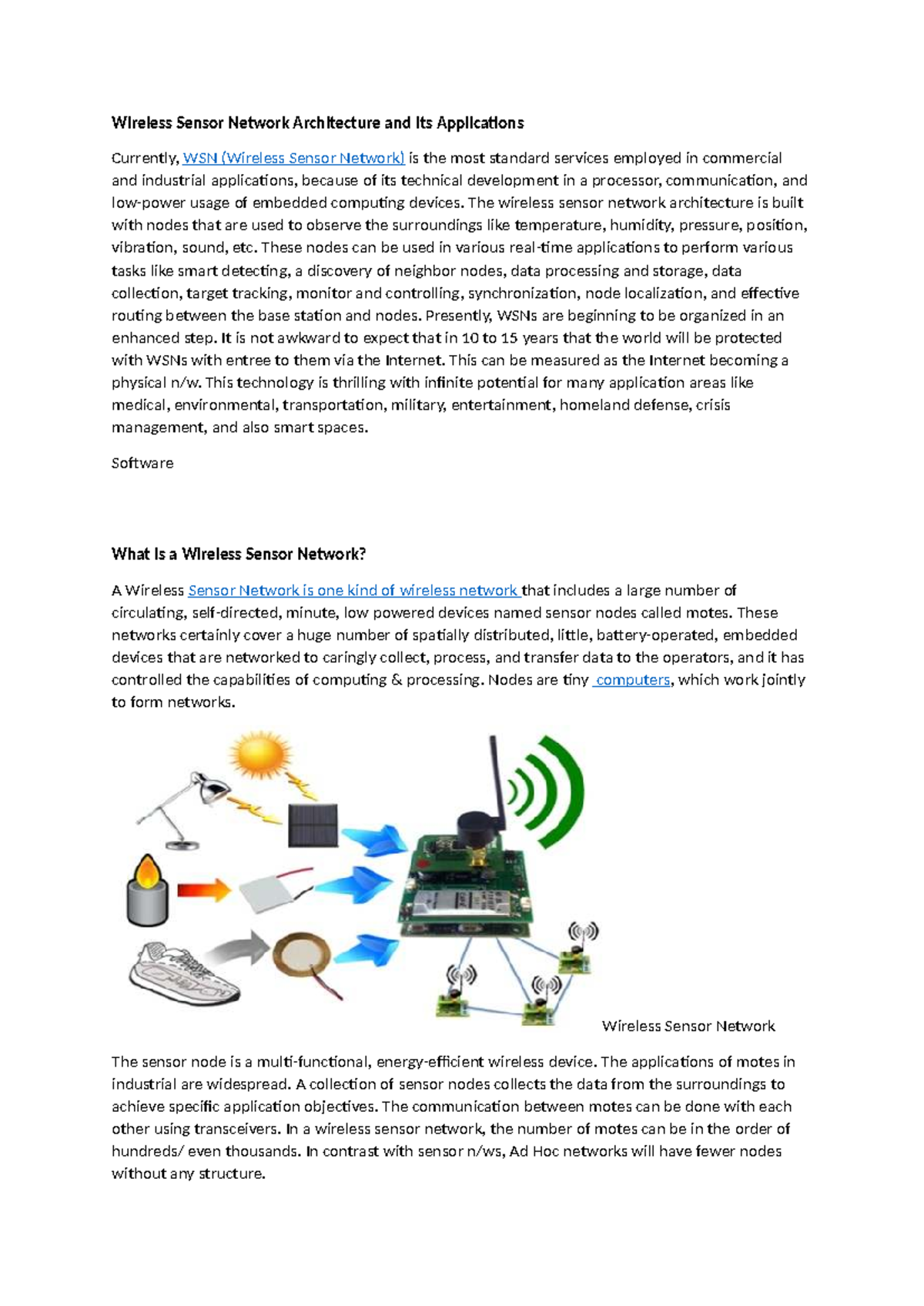 Wireless Sensor Network (WSN) Architecture: Overview & Applications ...