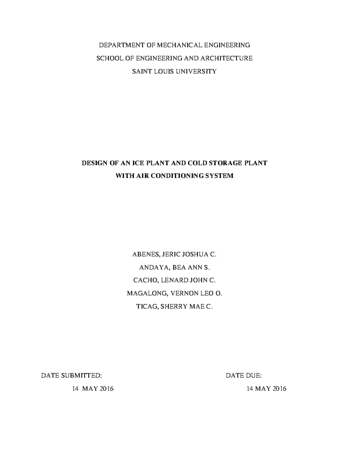 ME 101: Design of an Ice Plant & Cold Storage with AC System - Studocu