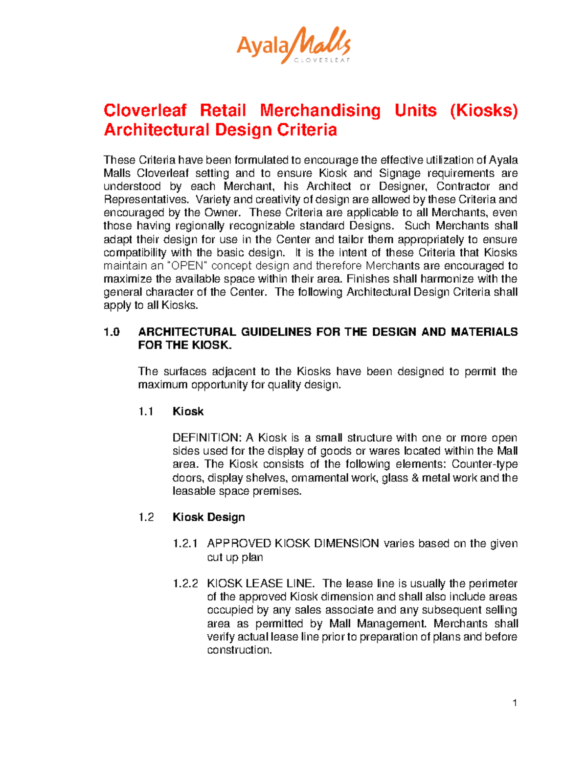 Cloverleaf Kiosk Design & Signage Criteria Guidelines - Studocu
