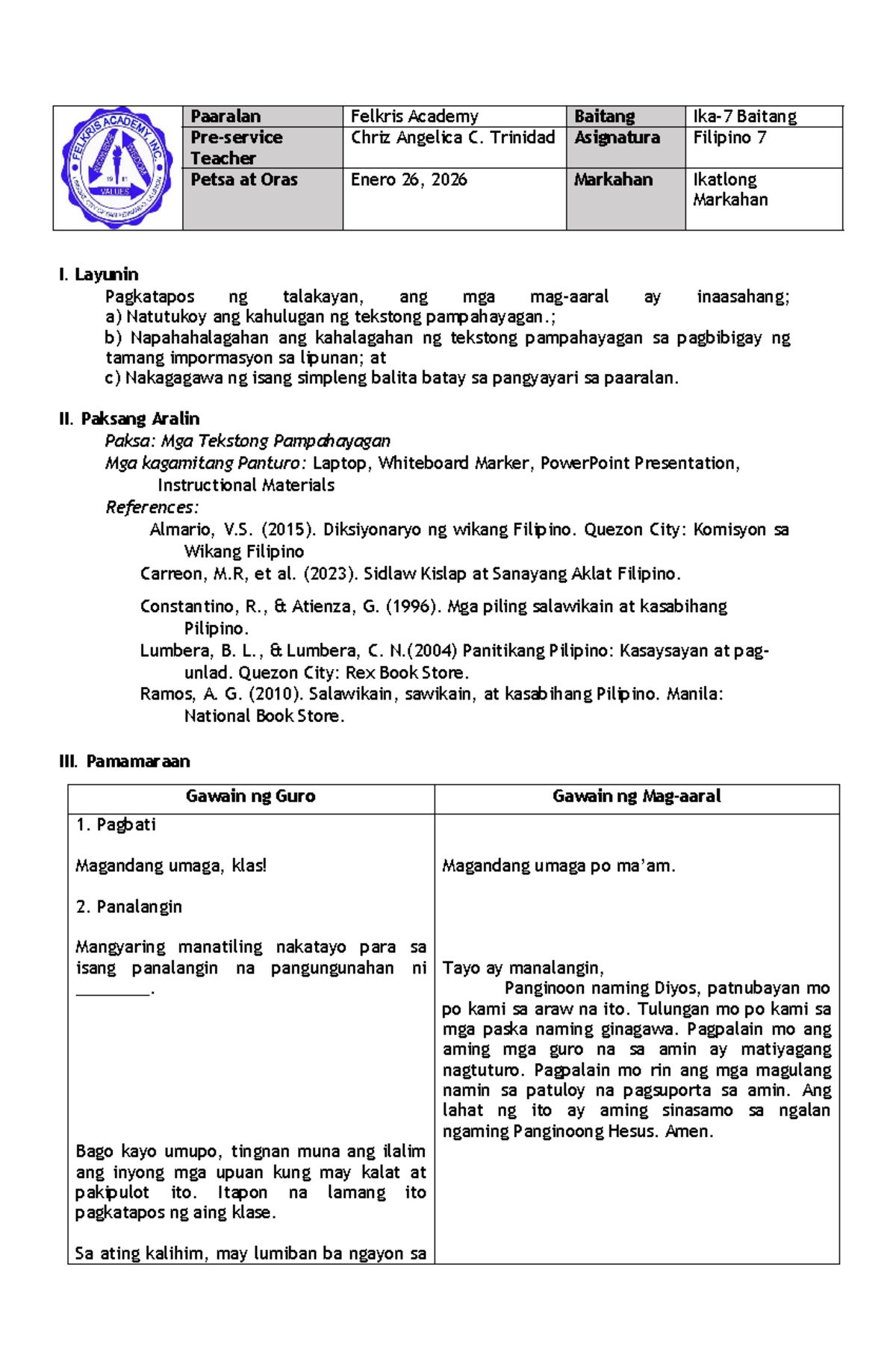 Grade 7 Filipino Lesson Plan: Tekstong Pampahayagan - Studocu