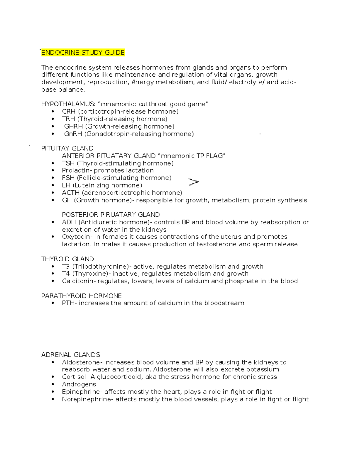 Med-Surg Endocrine System Study Guide: Key Nursing Notes - Studocu