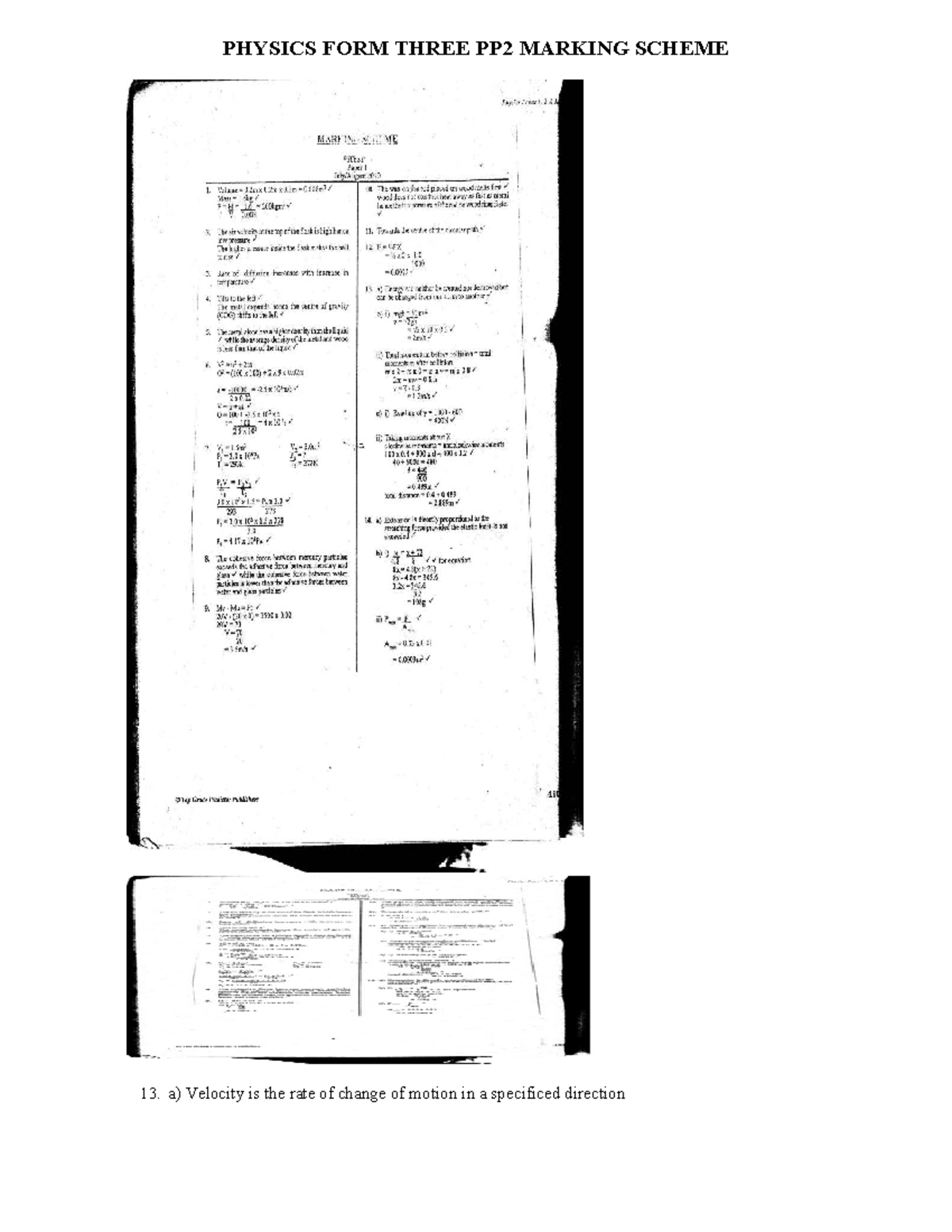 Physics F3 P2 Marking Scheme: Detailed Solutions and Explanations - Studocu