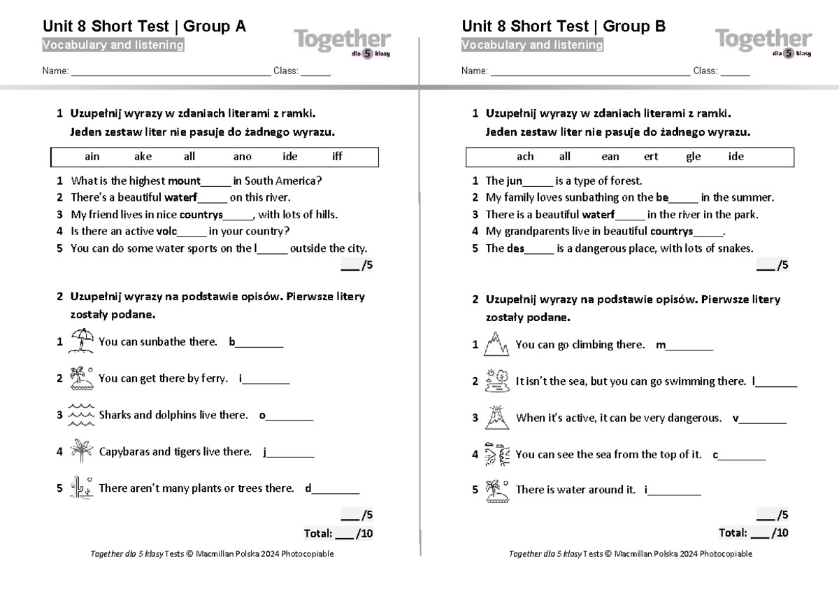 Together kl5 Short Test U8: Vocabulary & Listening AB - Studocu