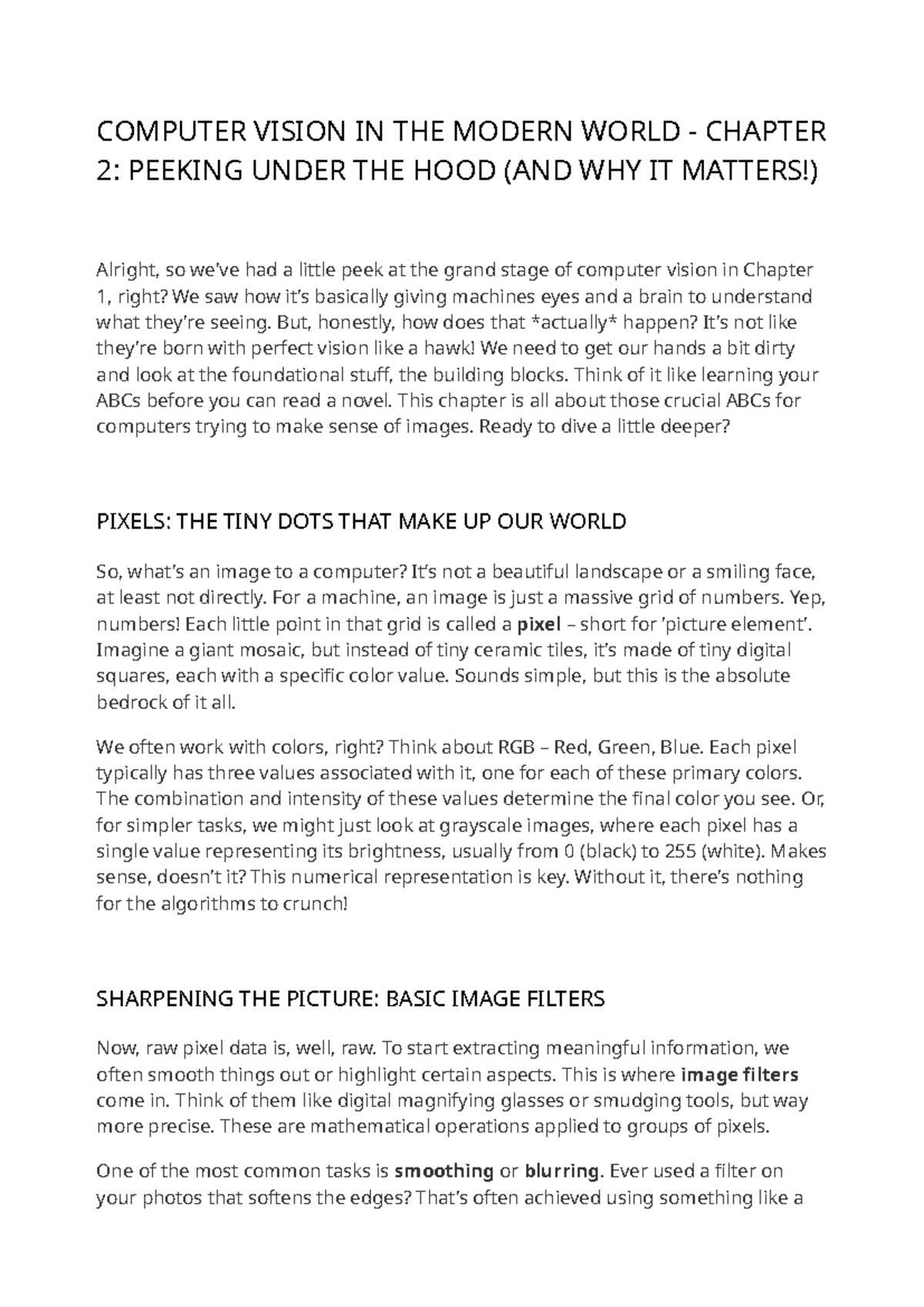 COMPUTER VISION 101 CHAPTER 2: UNDERSTANDING PIXELS & FILTERS - Studocu