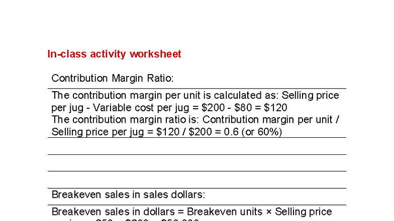 Week 11 In-Class Activity Worksheet: Contribution Margin Analysis - Studocu
