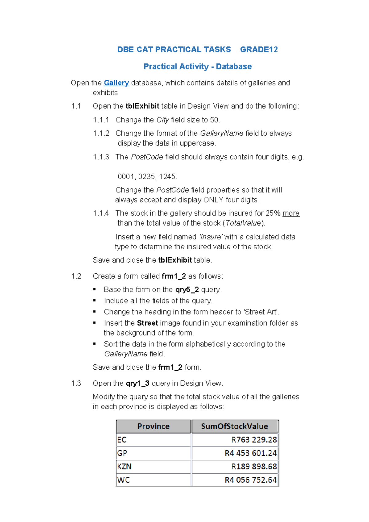 DBE CAT Practical Tasks on Database Management - Grade 12 - Studocu