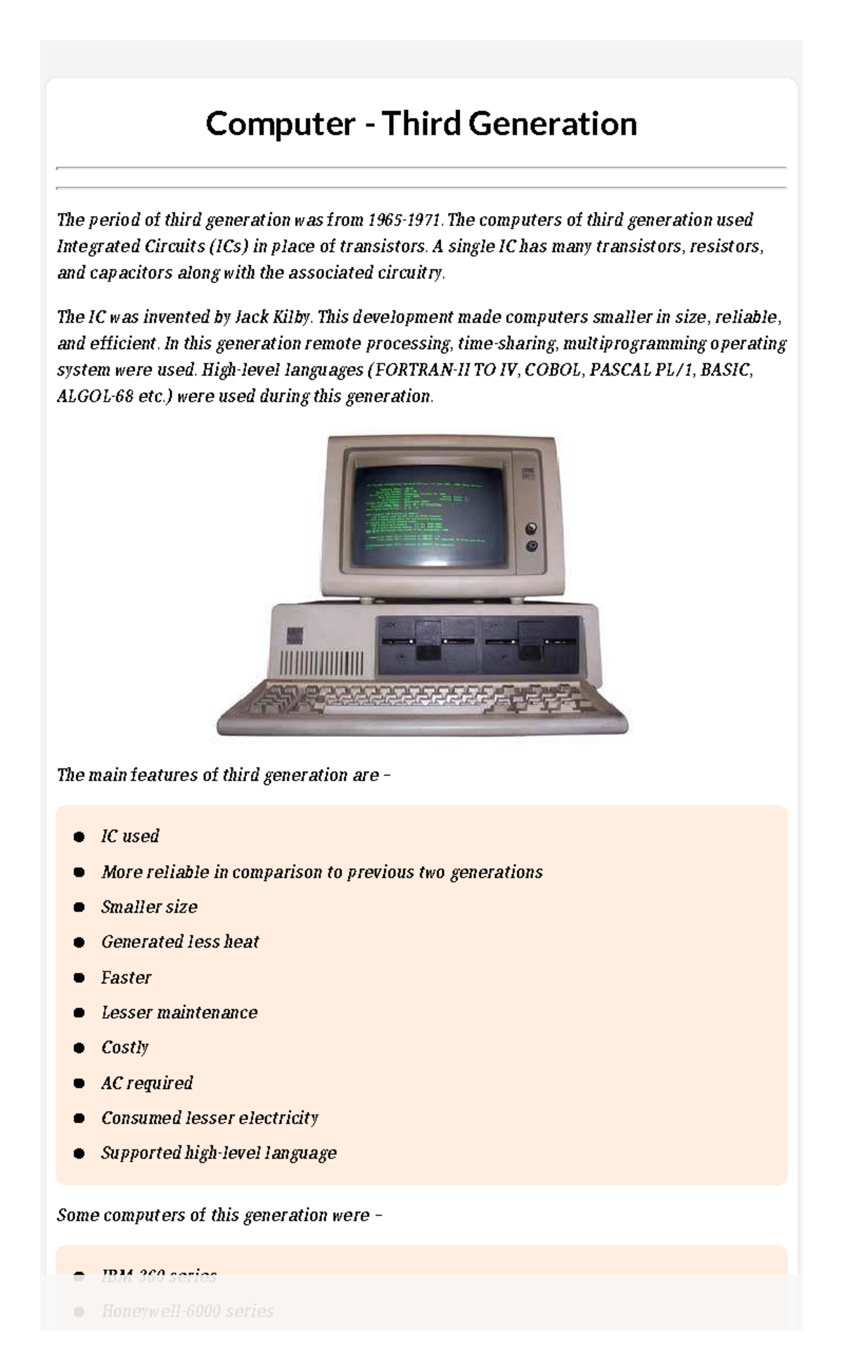 Computer - Third Generation Overview and Key Features - Studocu