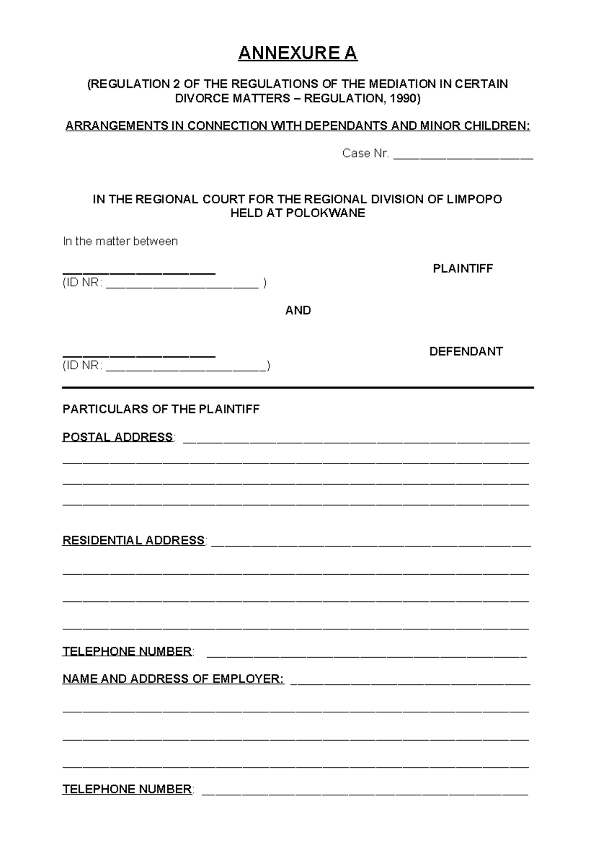 Annexure A - Divorce Mediation & Child Custody Arrangements - Studocu