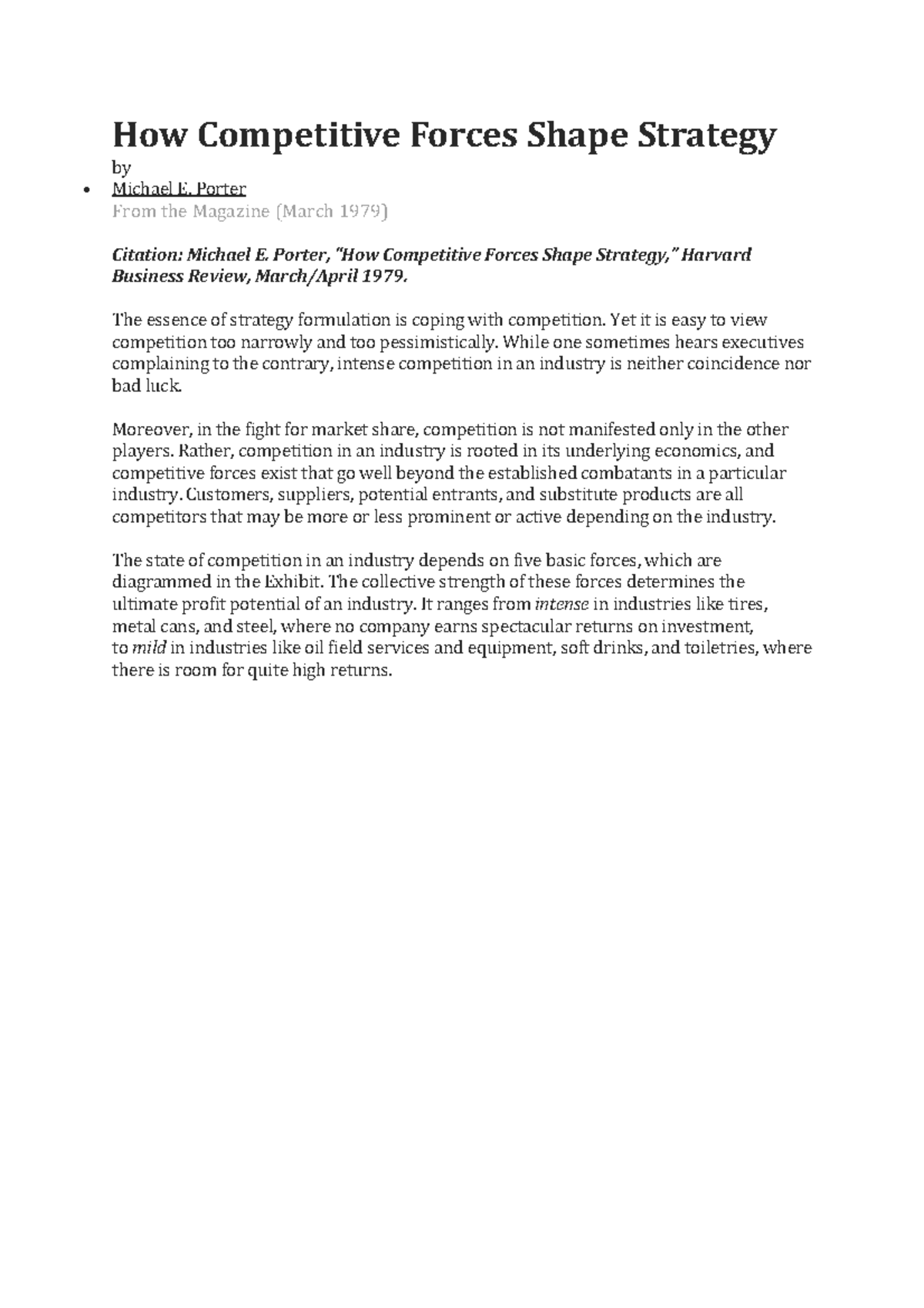 How Competitive Forces Shape Strategy - How Competitive Forces Shape ...
