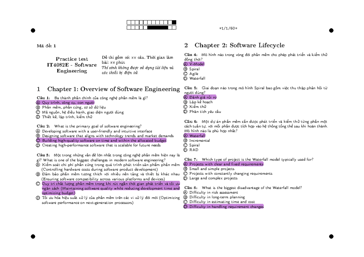 IT4082E Practice Test: Software Engineering Concepts and Models - Studocu