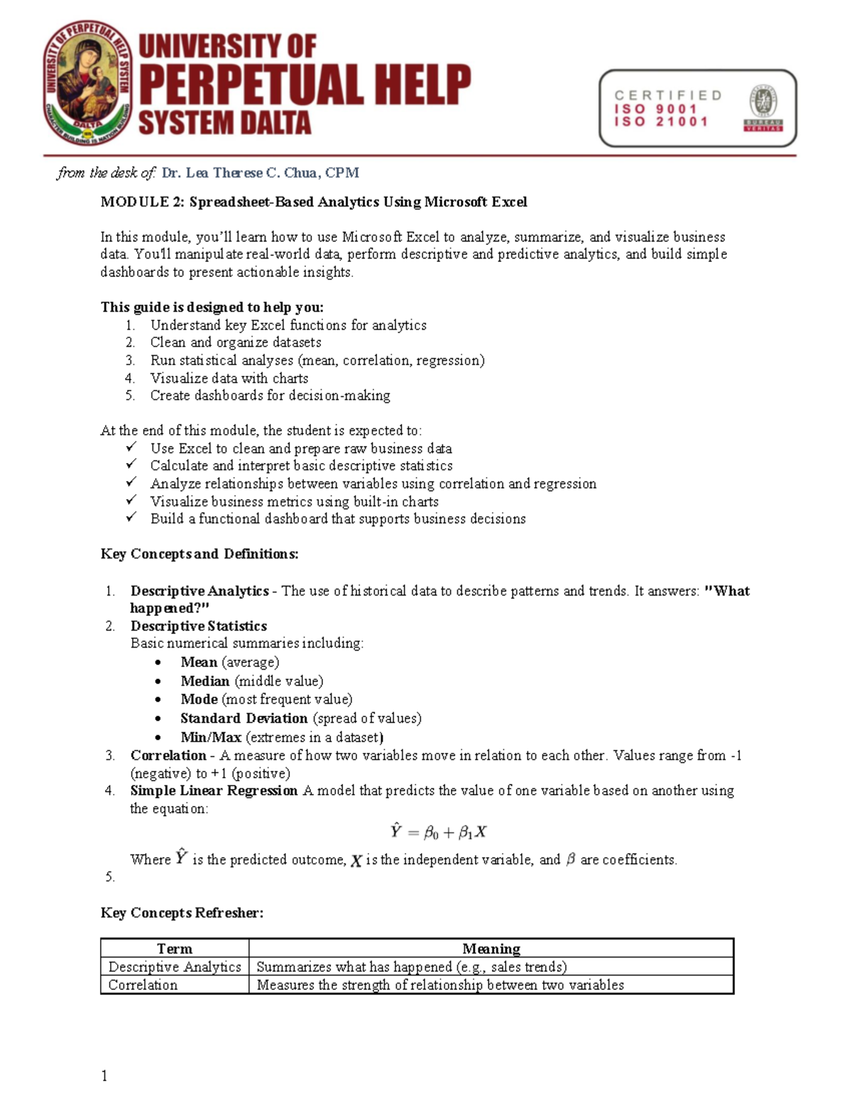 CPM MODULE 2: Excel Analytics for Business Data Analysis - Studocu