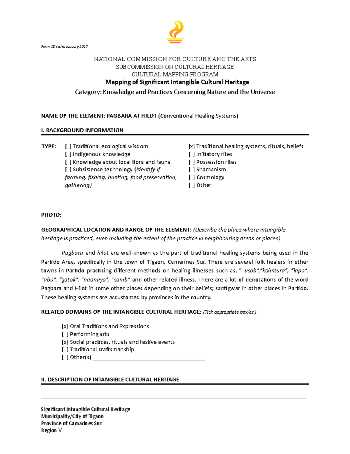 Form 04D Pagbara at Paghilot- BSED 1A-SS - NATIONAL COMMISSION FOR ...