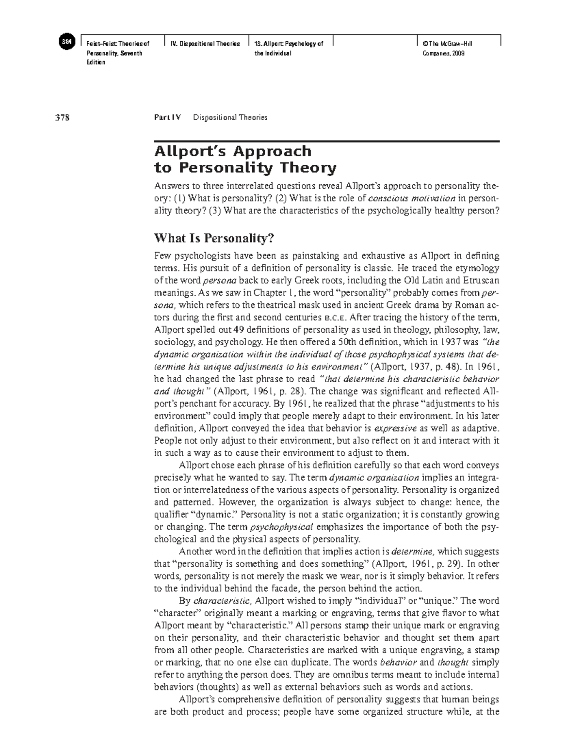 384 378 Theories of Personality: Allport's Insights on Motivation ...