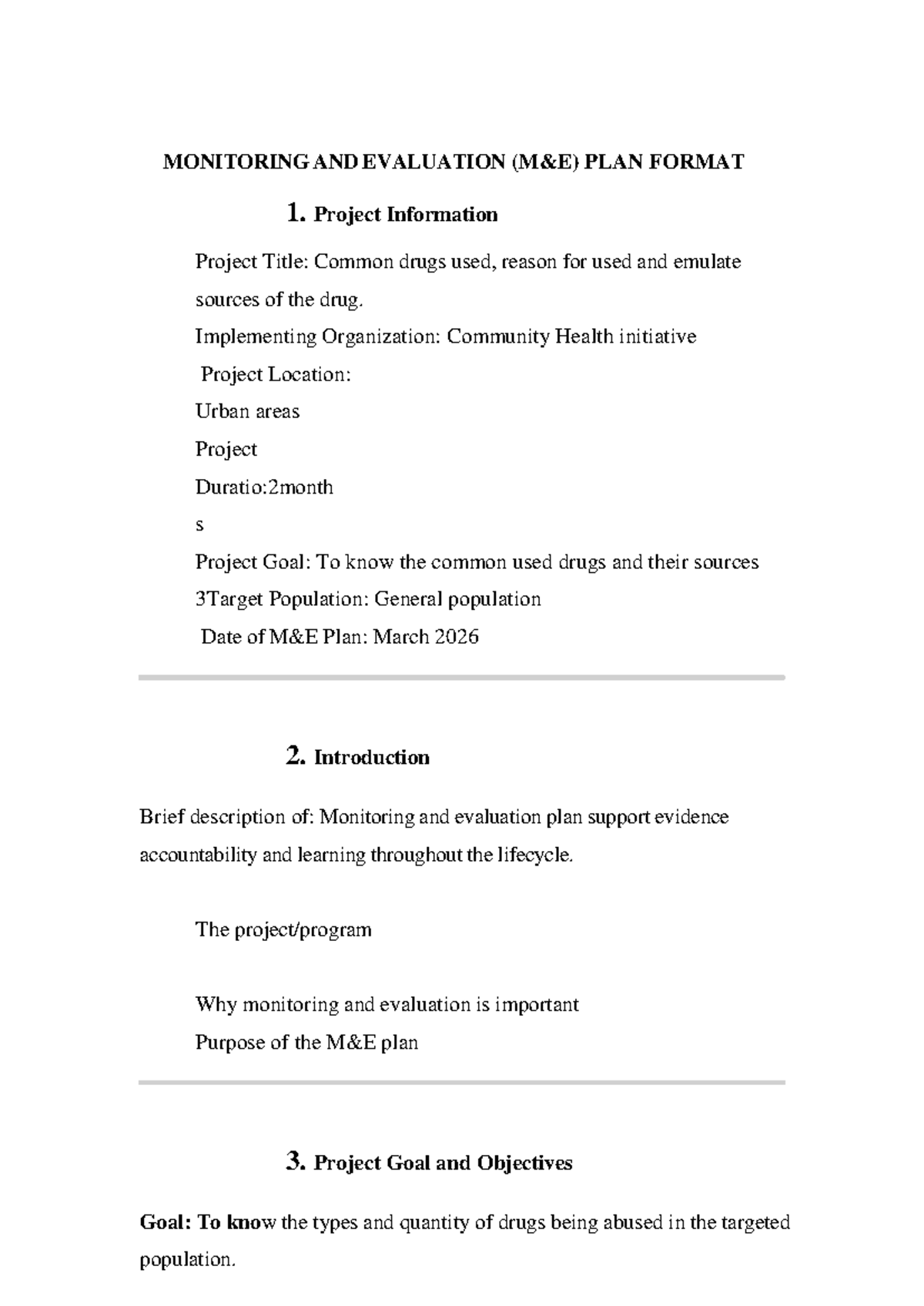 Monitoring and Evaluation Plan Format (Musha-19526) - Studocu