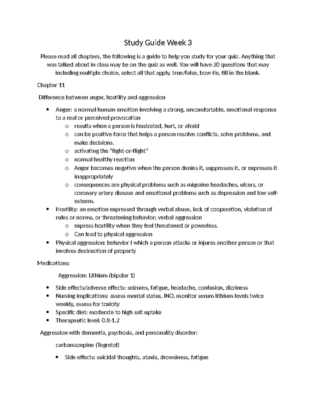 Study Guide Week 3 - notes - Study Guide Week 3 Please read all ...