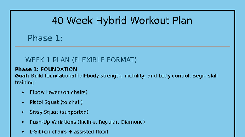 40 Week Hybrid Workout Plan: Phase 1 - Week 1 Overview - Studocu