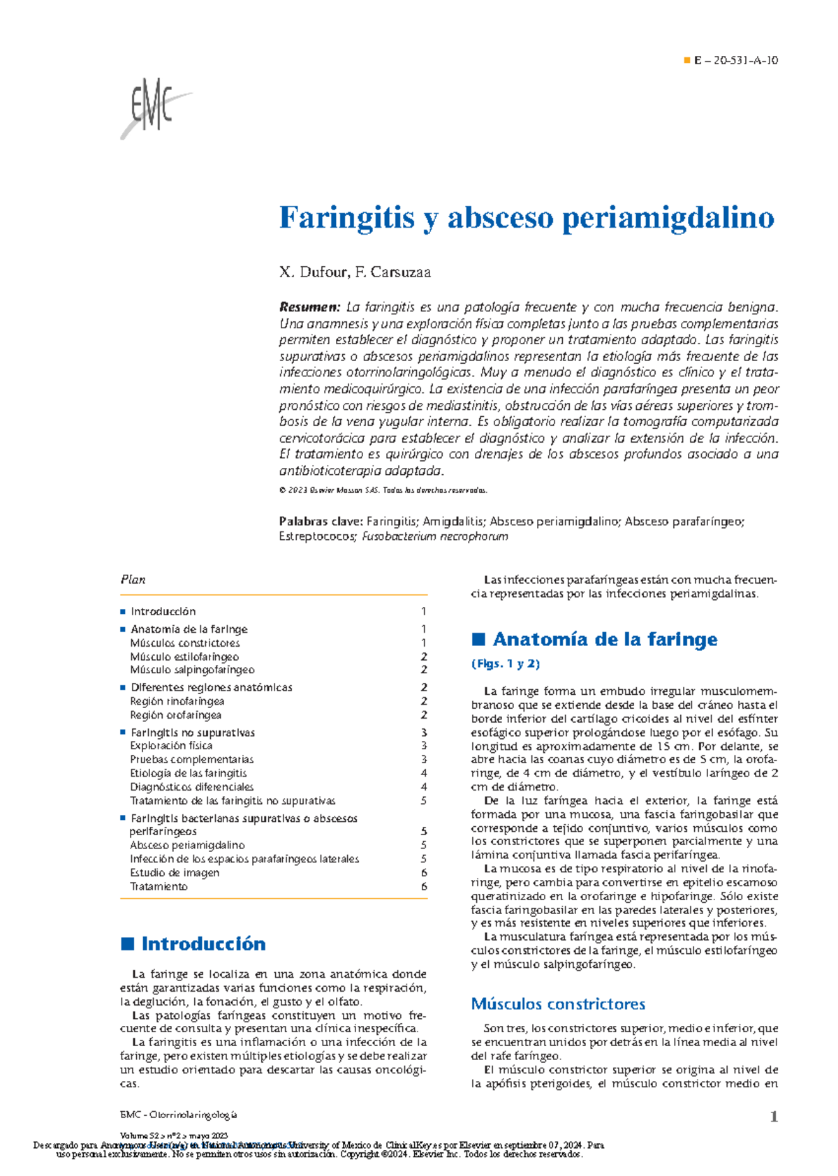 Absceso periamigdalino - Dufour, F. Carsuzaa Resumen: La faringitis es ...