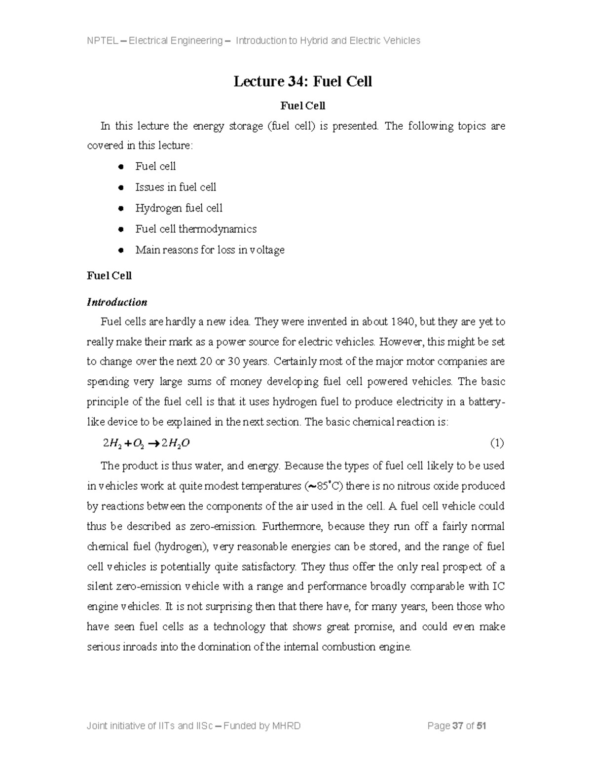 Fuel cell2 - RER notes - Lect u re 34: F u e l Cell Fu el Cell In t hi ...