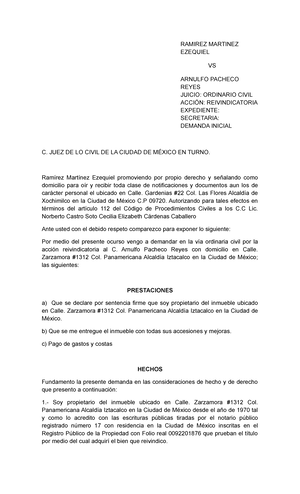 Ejemplo Auto admisorio - Derecho Procesal Civil - UNAM - Studocu