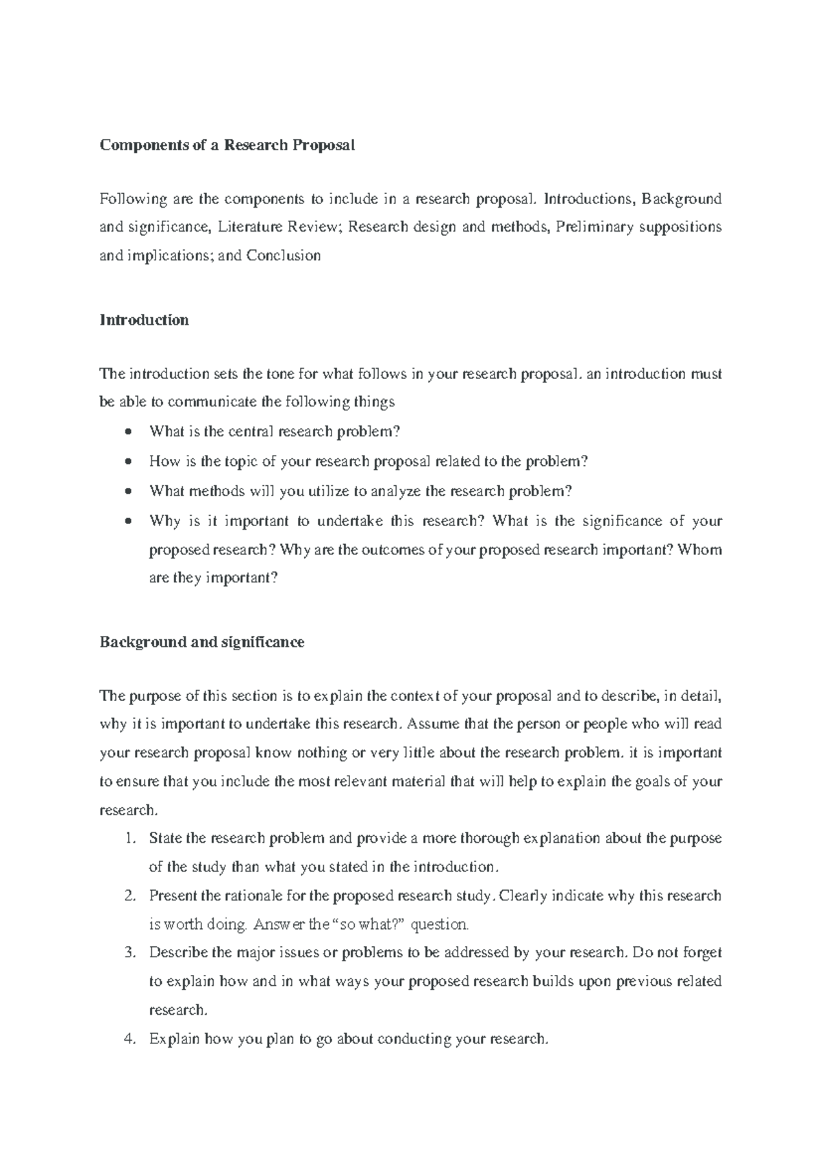 Components of a Research Proposal - Components of a Research Proposal ...
