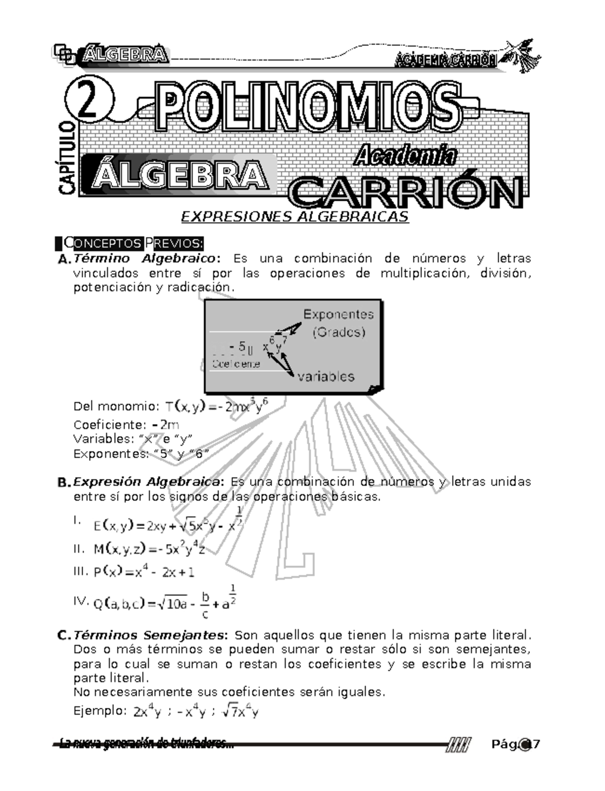 CAP 02 - Polinomios: Apuntes de Álgebra para Ingreso - Studocu