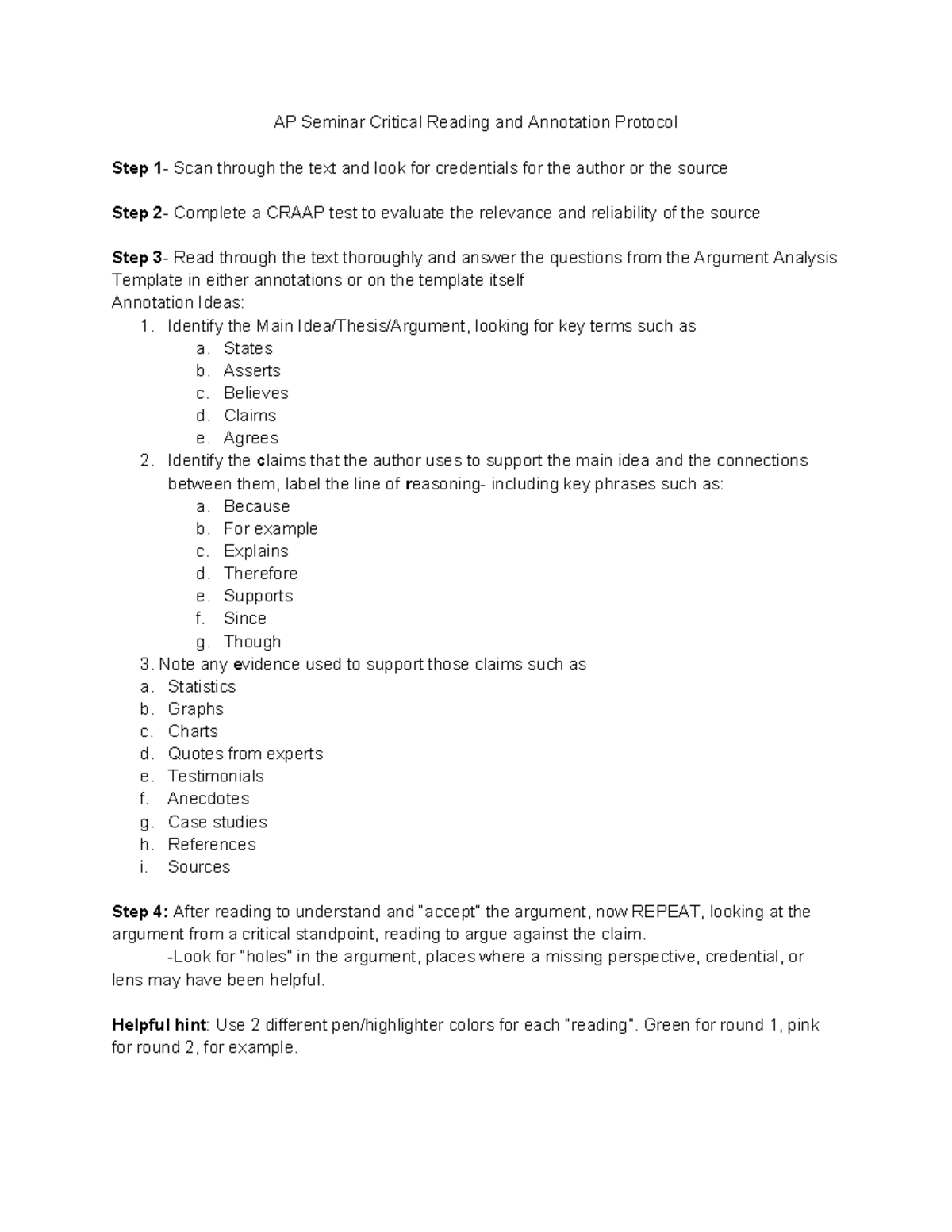 AP Seminar Critical Reading & Annotation Protocol Guide - Studocu