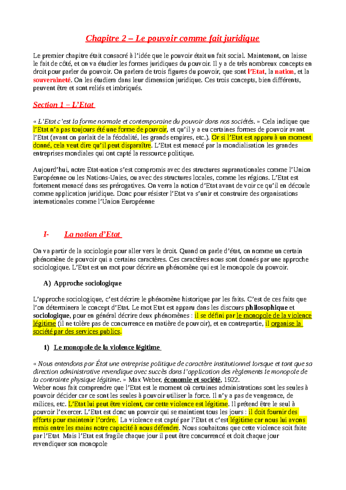 Droit Public - Chapitre 2 : Le Pouvoir comme Fait Juridique - Studocu