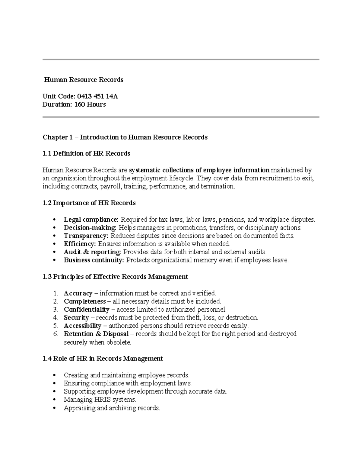 HRRM 0413 451 14A: Comprehensive Guide to HR Records Management - Studocu