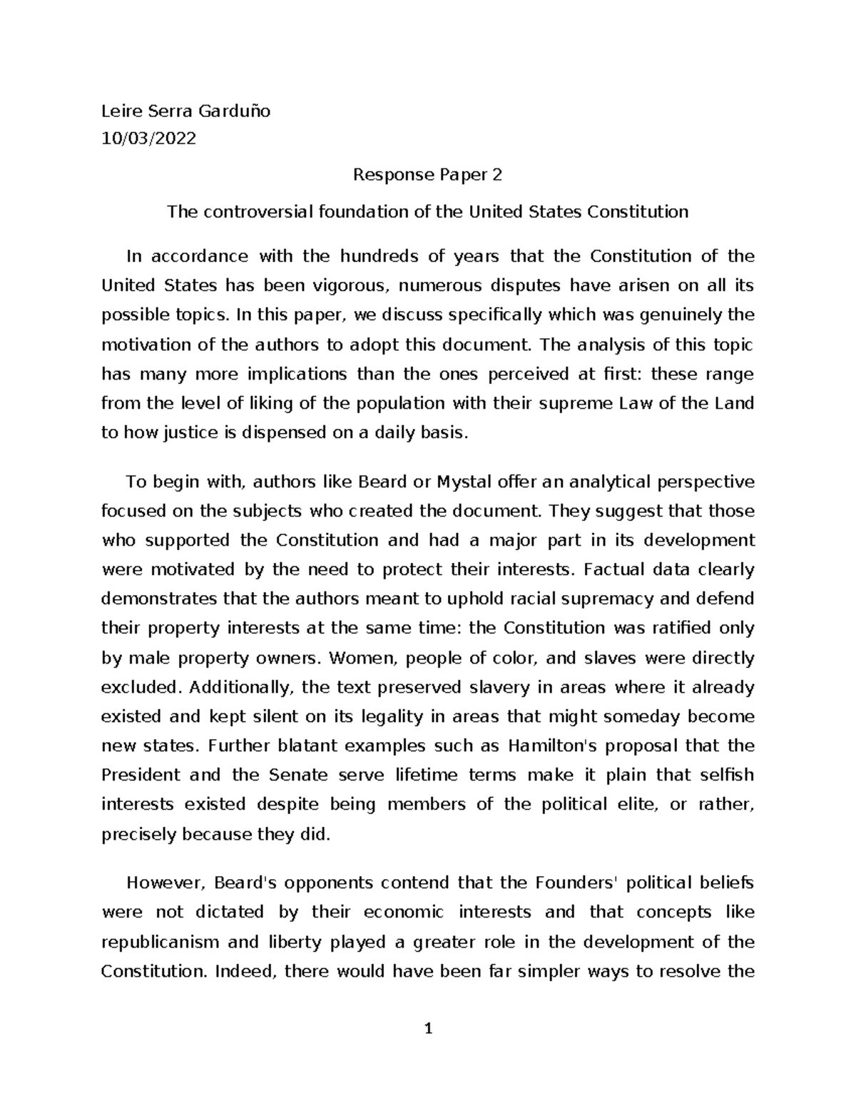 POLS12 Response Paper 2 - Leire Serra Garduño 10/03/ Response Paper 2 ...