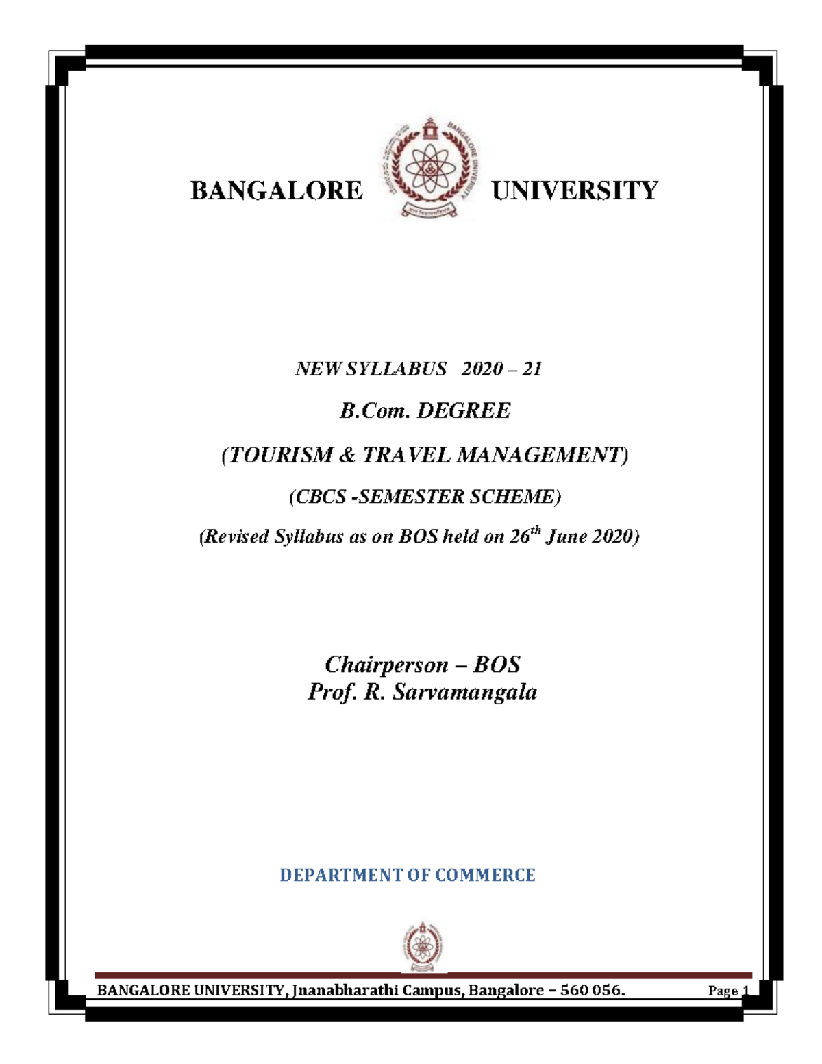 BCOM Tourism Travel Management Syllabus 08092020 - BANGALORE UNIVERSITY NEW SYLLABUS 2020 – 21 B ...
