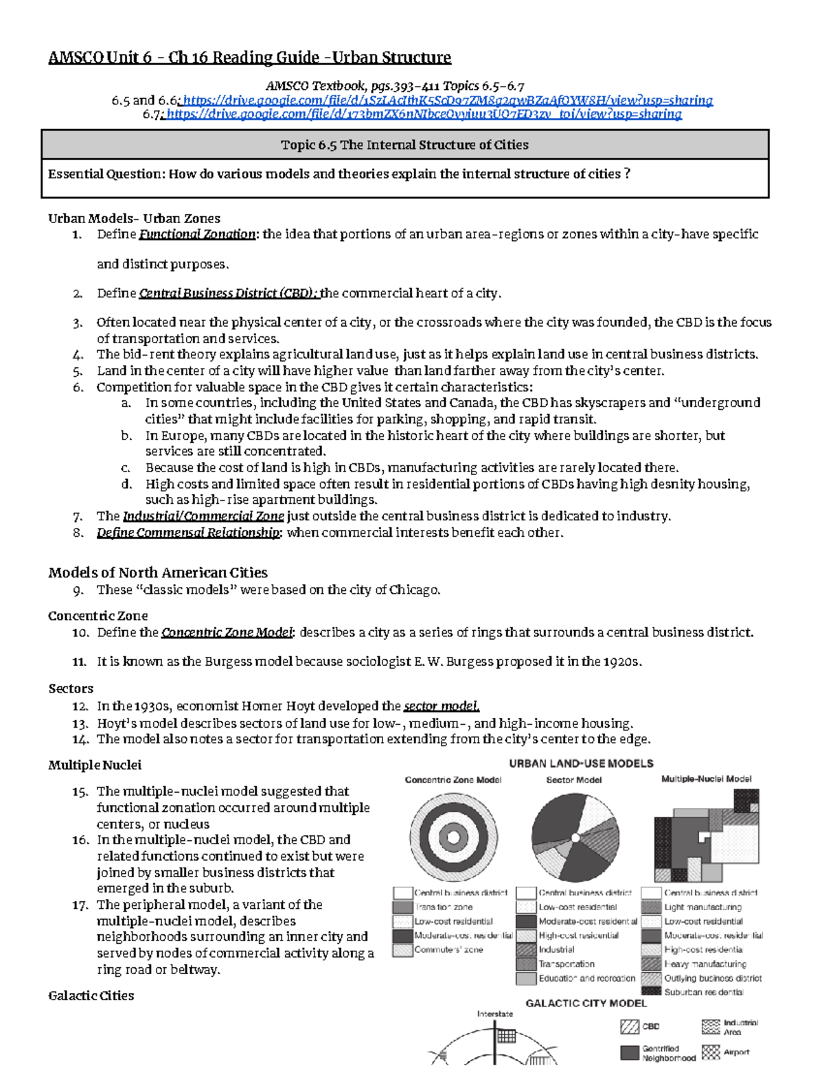 AMSCO Unit 6 - Ch 16 Reading Guide: Urban Structure Insights - Studocu