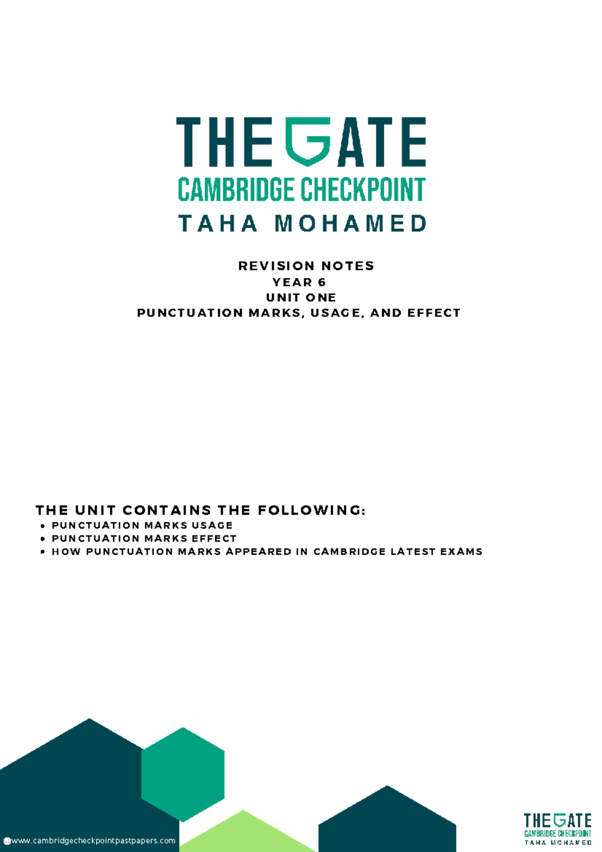 Revision Notes Year 6: Punctuation Marks & Their Usage - Studocu