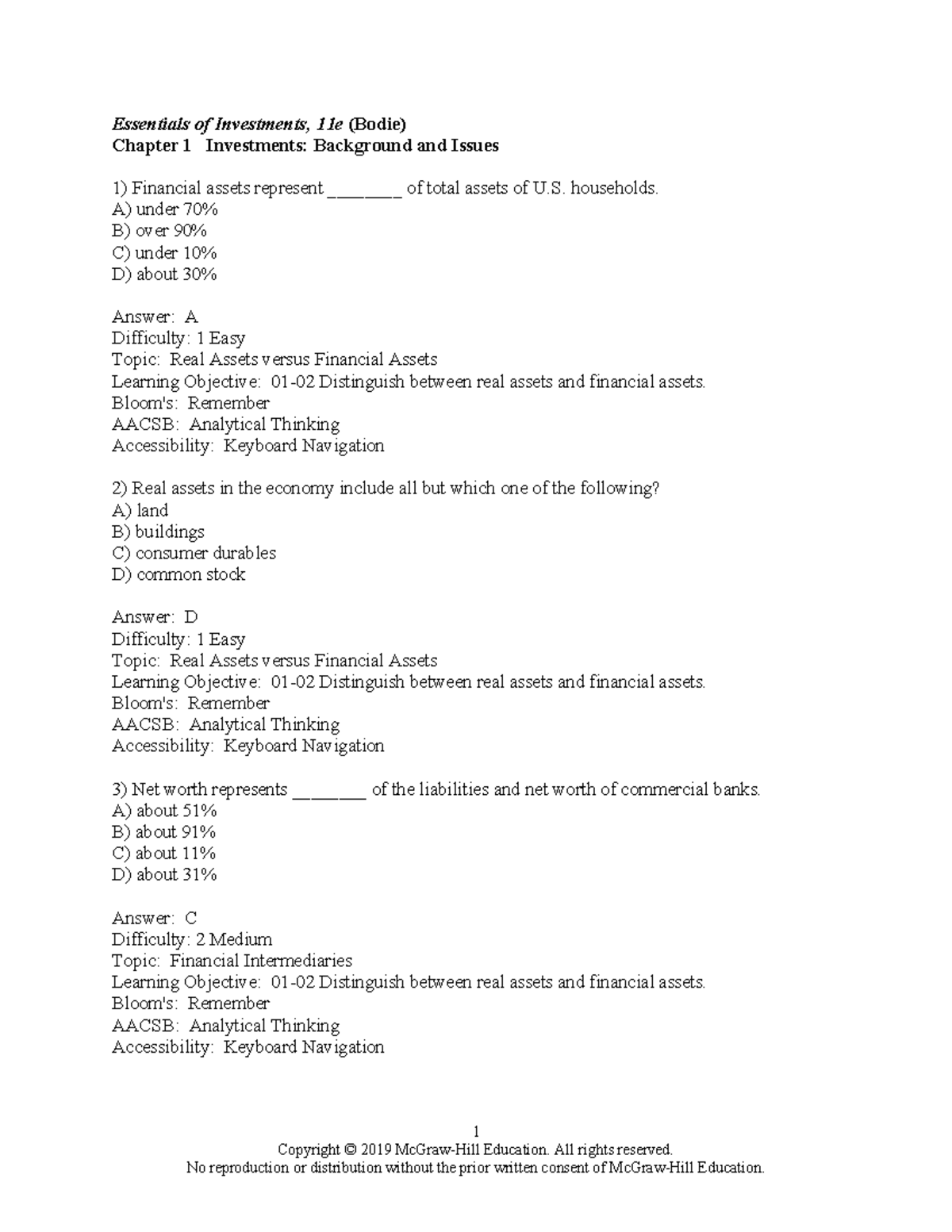 Bodie 11e Chapter 1 Investments: Background & Issues Answer Key - Studocu
