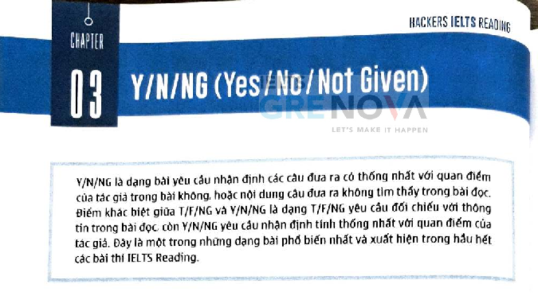 HACKERS IELTS READING: Y/N/NG (Yes/No/Not Given) Chapter Insights - Studocu