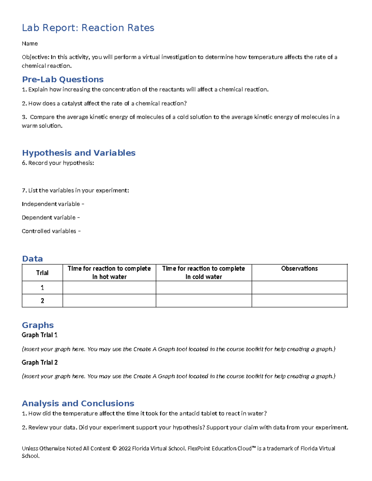 Lab report: Reaction rates and temperature effects (CHEM101) - Studocu
