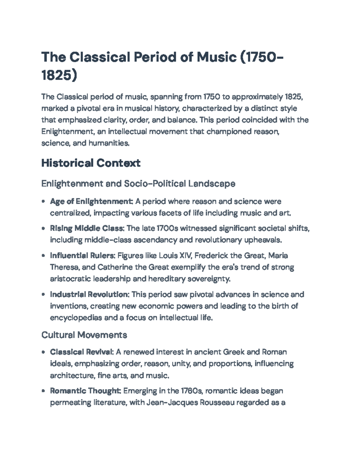 The Classical Period of Music (1750-1825): Key Developments and ...