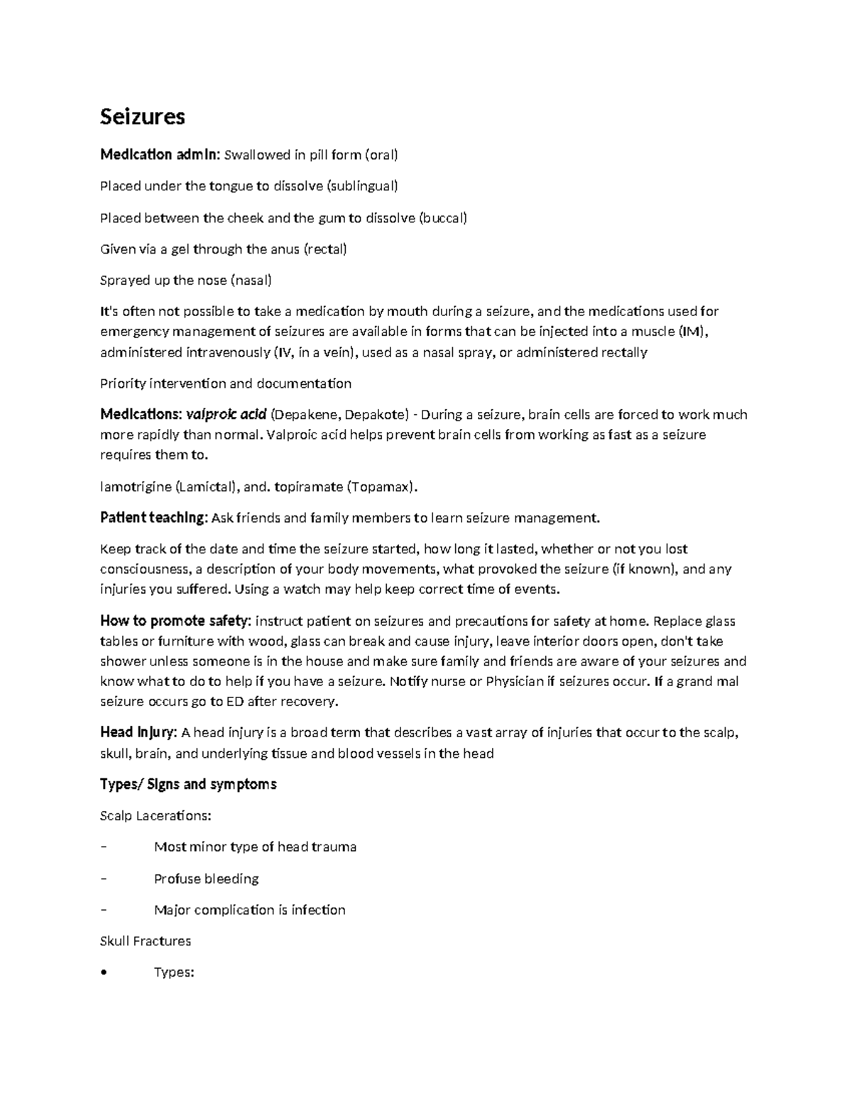 Test 1 Review: Seizure Management & Neurological Disorders - Studocu