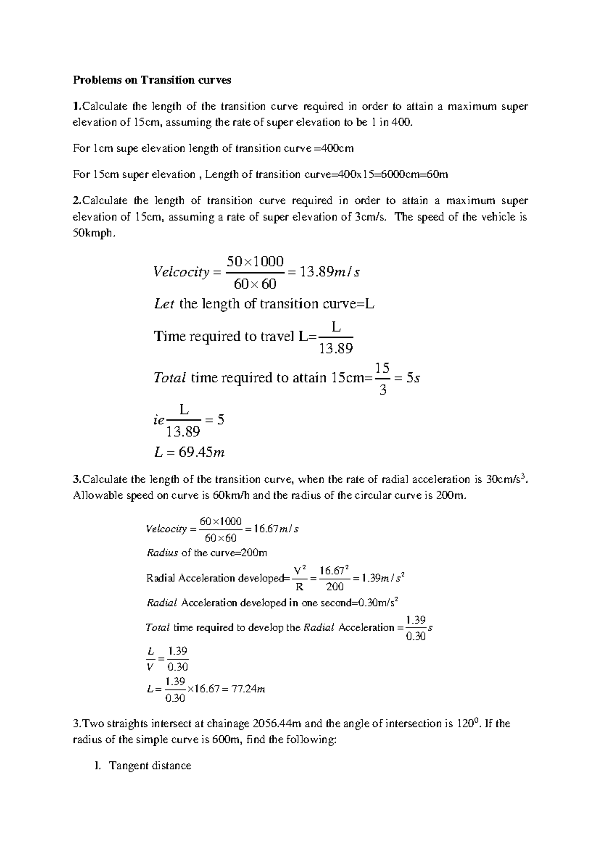 10.Curve Transition Calculations and Length Determination - Studocu