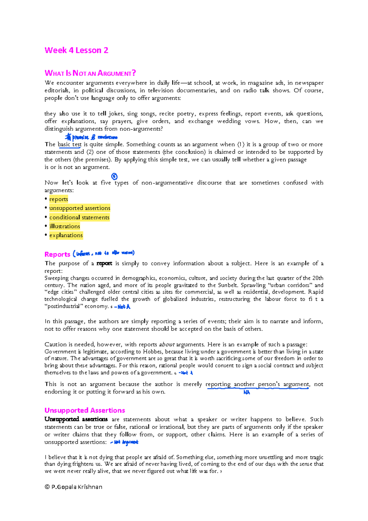 CTS-Week 4 Lecture: Understanding Non-Arguments and Their Types - Studocu