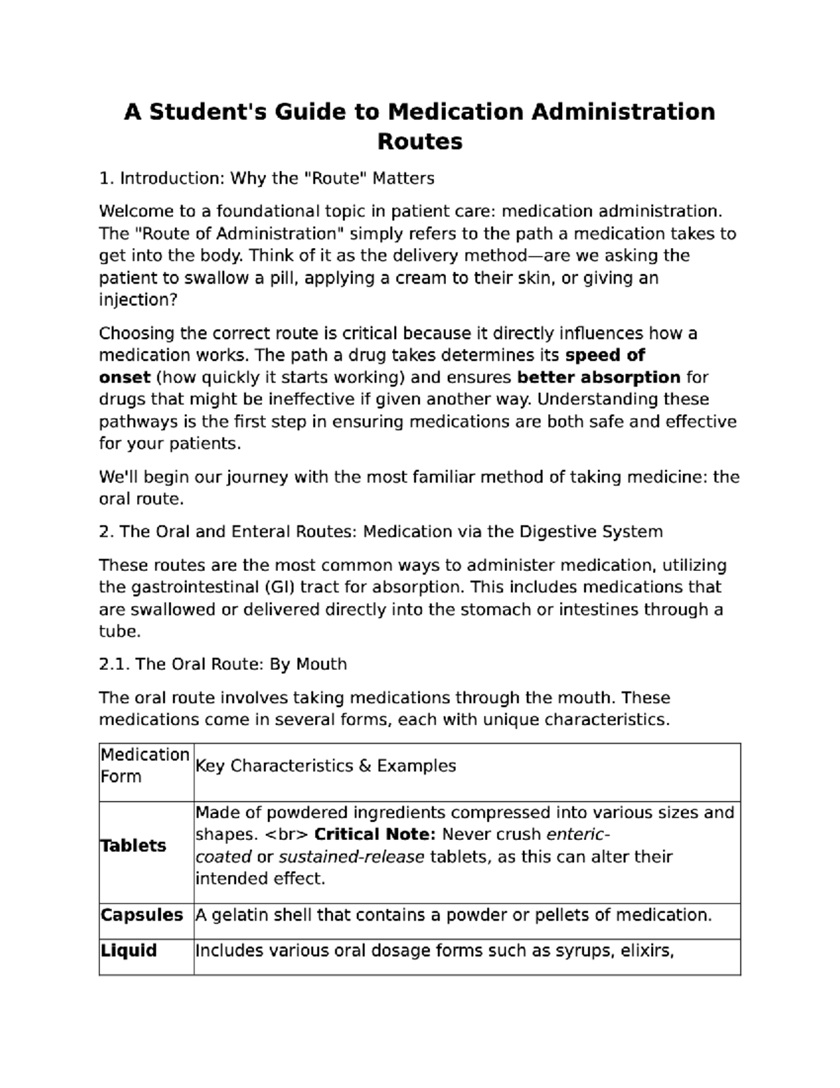 A Student's Guide to Medication Administration Routes - NUR 101 M - Studocu
