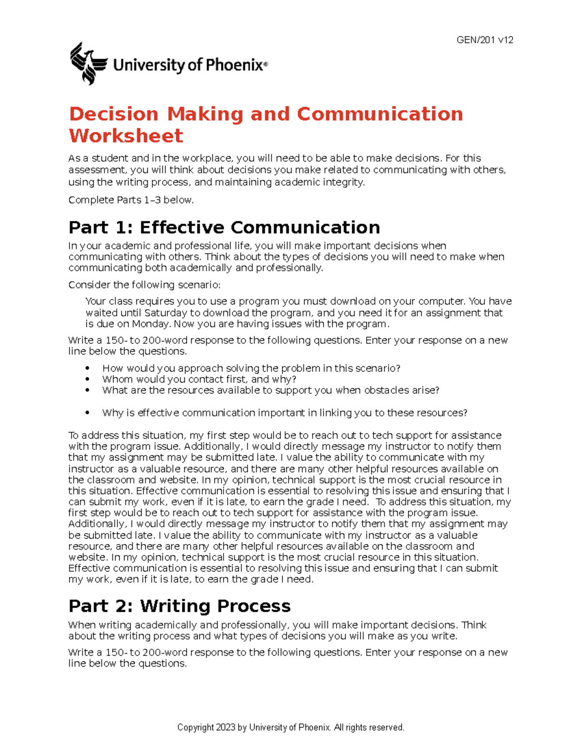 Summer jackson wk3 - summative assessment - GEN/201 v Decision Making ...