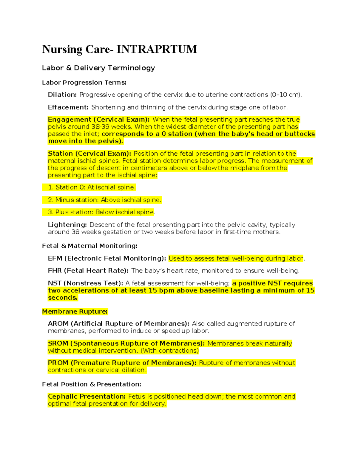 Nursing 101: Intrapartum Labor & Delivery Terminology and Care Notes ...