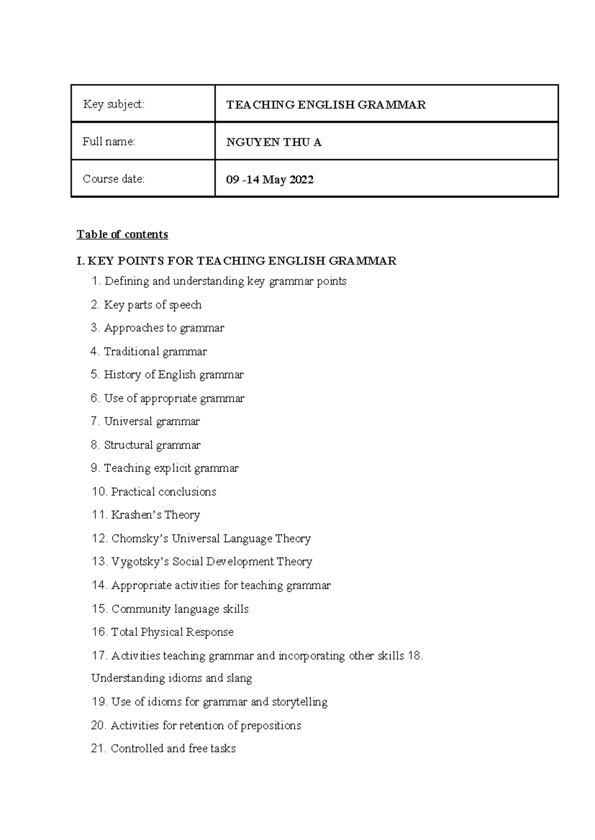 Teaching English Grammar: Key Points and Lesson Plans (ENG 101) - Studocu